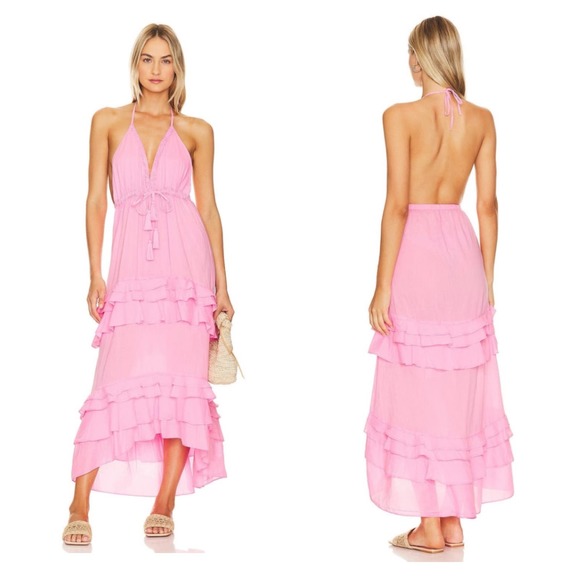 Milly | Dresses | Milly Pink Cabana Odalia Ruffled Cotton Maxi Dress ...